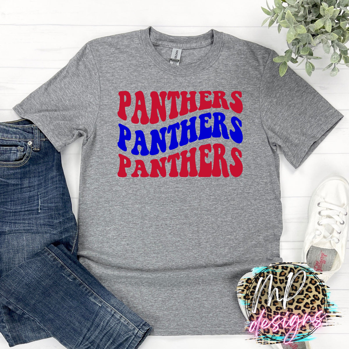 PANTHERS WAVY RETRO RED T-SHIRT – MP Designs